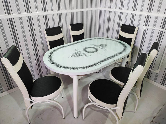 Акция! Комплект ОВАЛ стеклянный стол для кухни и 6 стульев Турция (140 ...