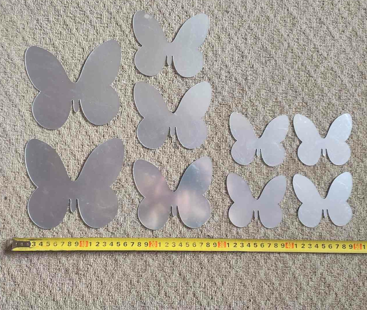 Зеркальные пластиковые наклейки бабочки 9штук набор серебро (ID ...