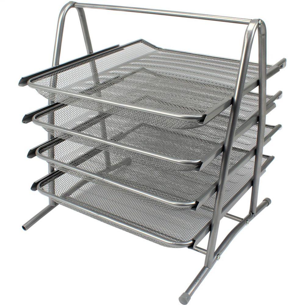 Лоток для документов горизонтальный, металлический, Серебро 4 секции ...