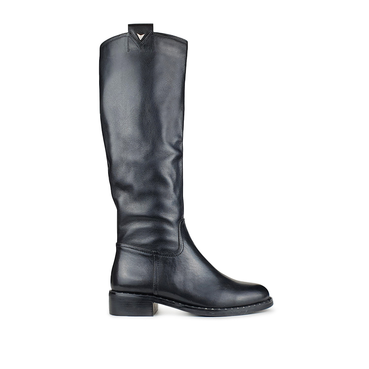 Сапоги женские весна осень из натуральной кожи плоская подошва черные ...