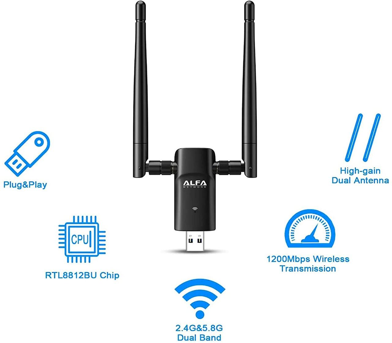 Оригинал! Usb Wi-Fi адаптер Alfa AWUS036ACU чип Realtek RTL8812BU, цена ...