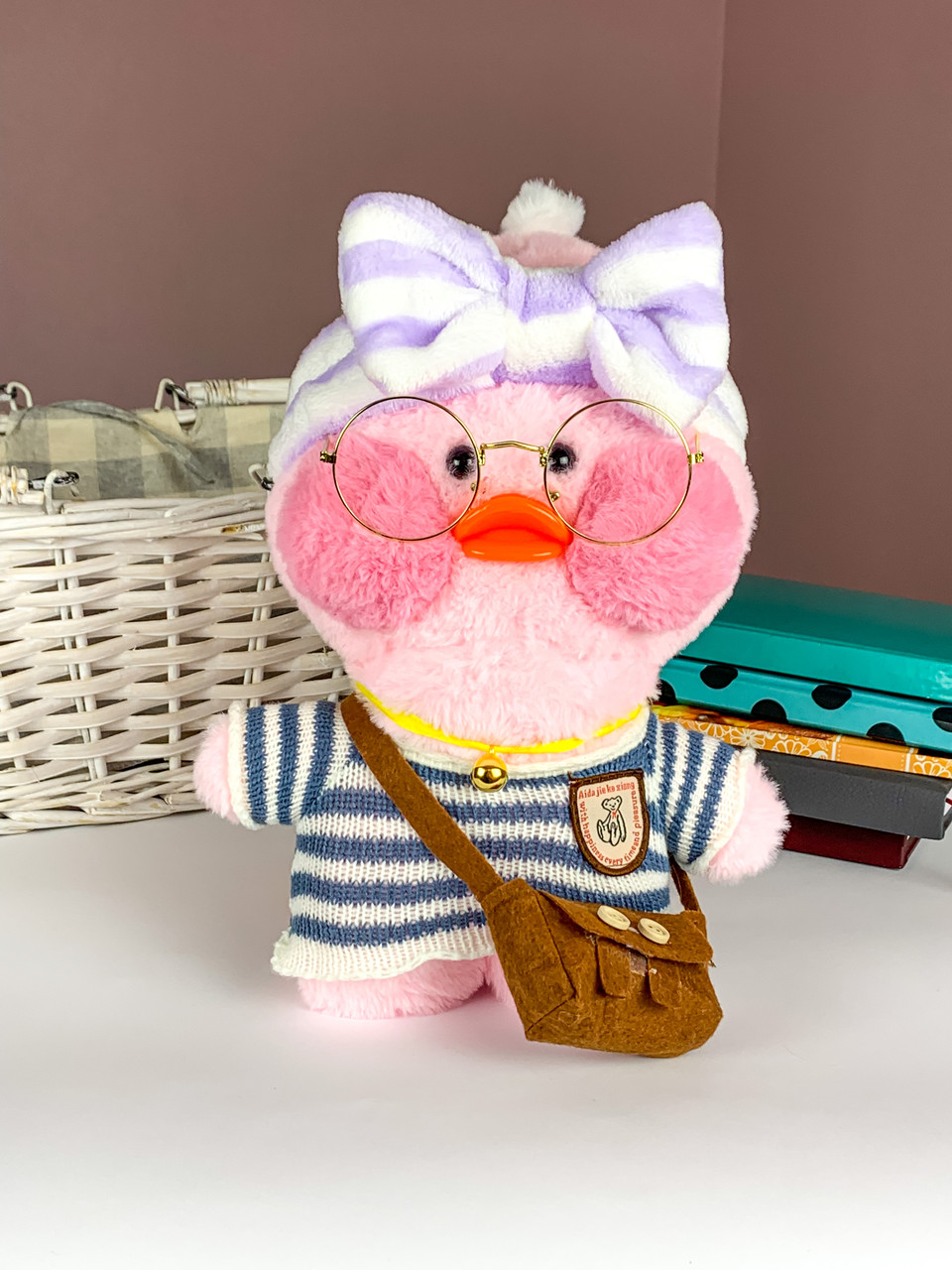 Игрушка мягкая Lalafanfan Утка розовая со стекляными очками. (ID ...