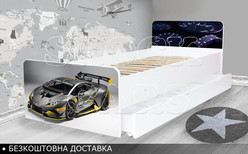 Кровать односпальная на ламелях, кровать подростковая Спорткар BEVERLY ...