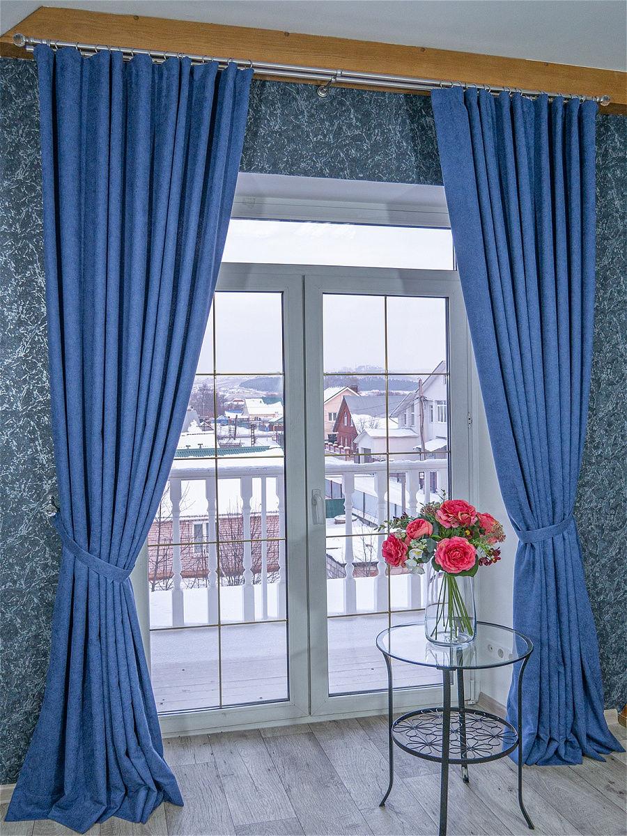 Комплект готових штор - Мікровелюр №138 (синій), висота 2.8м - купити ...