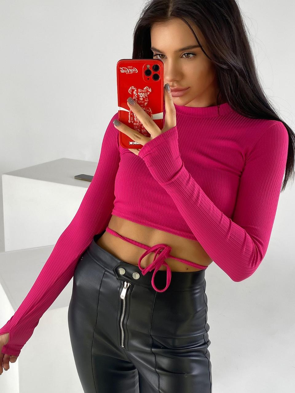 Женская кофта топик рубчик малиновый рукавами трикотаж рубчик ...