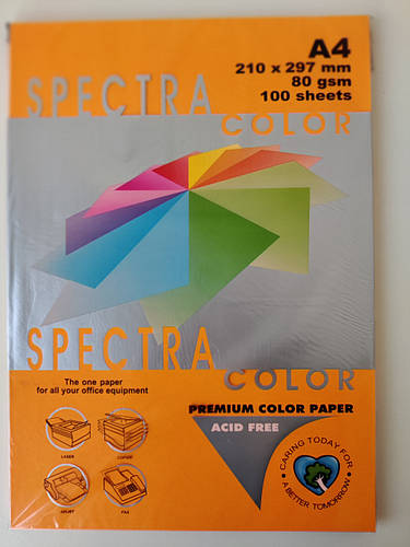 Папір Spectra Color А4 80г/м2 100 аркушів помаранчева неонова 371, ціна ...