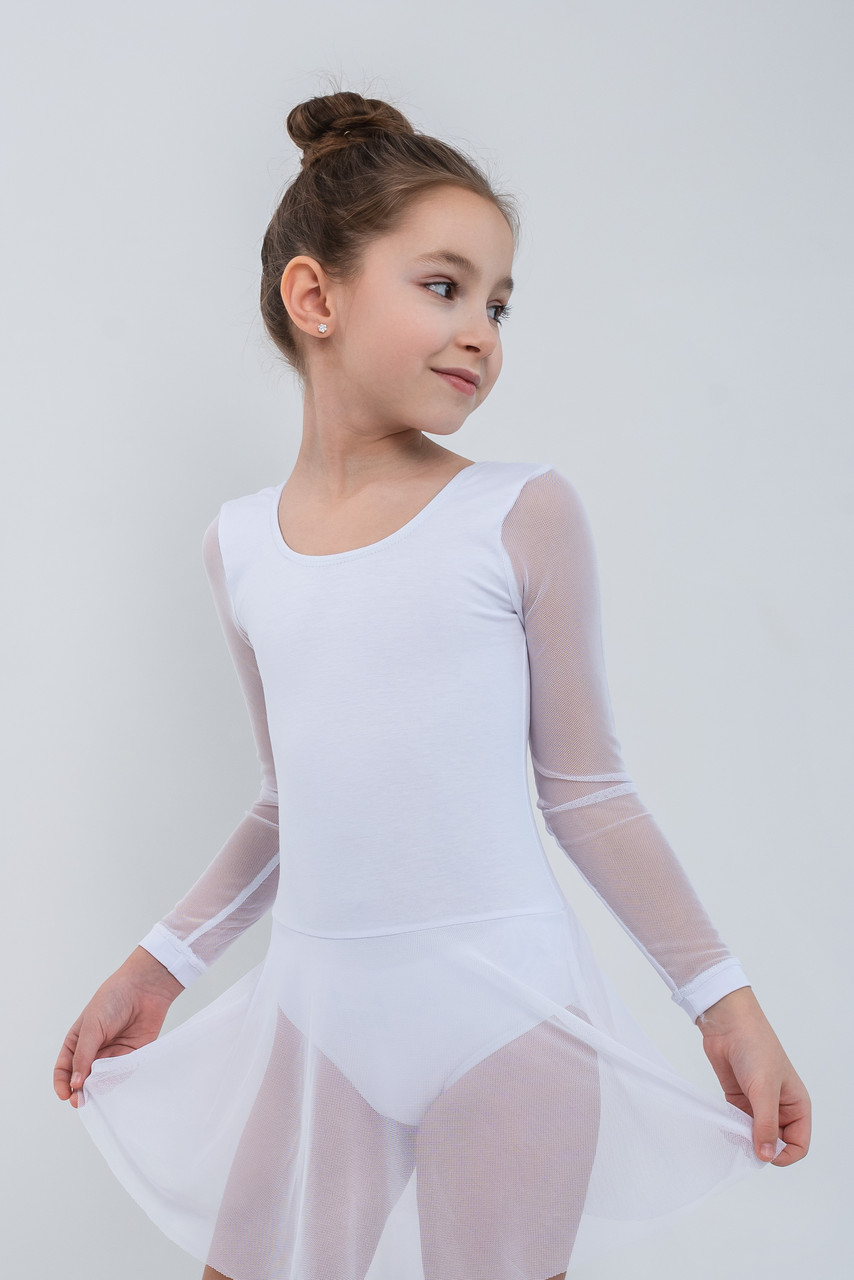 Купальник с юбкой-сетка и рукавом для танцев белый, цена 395 грн — Prom ...