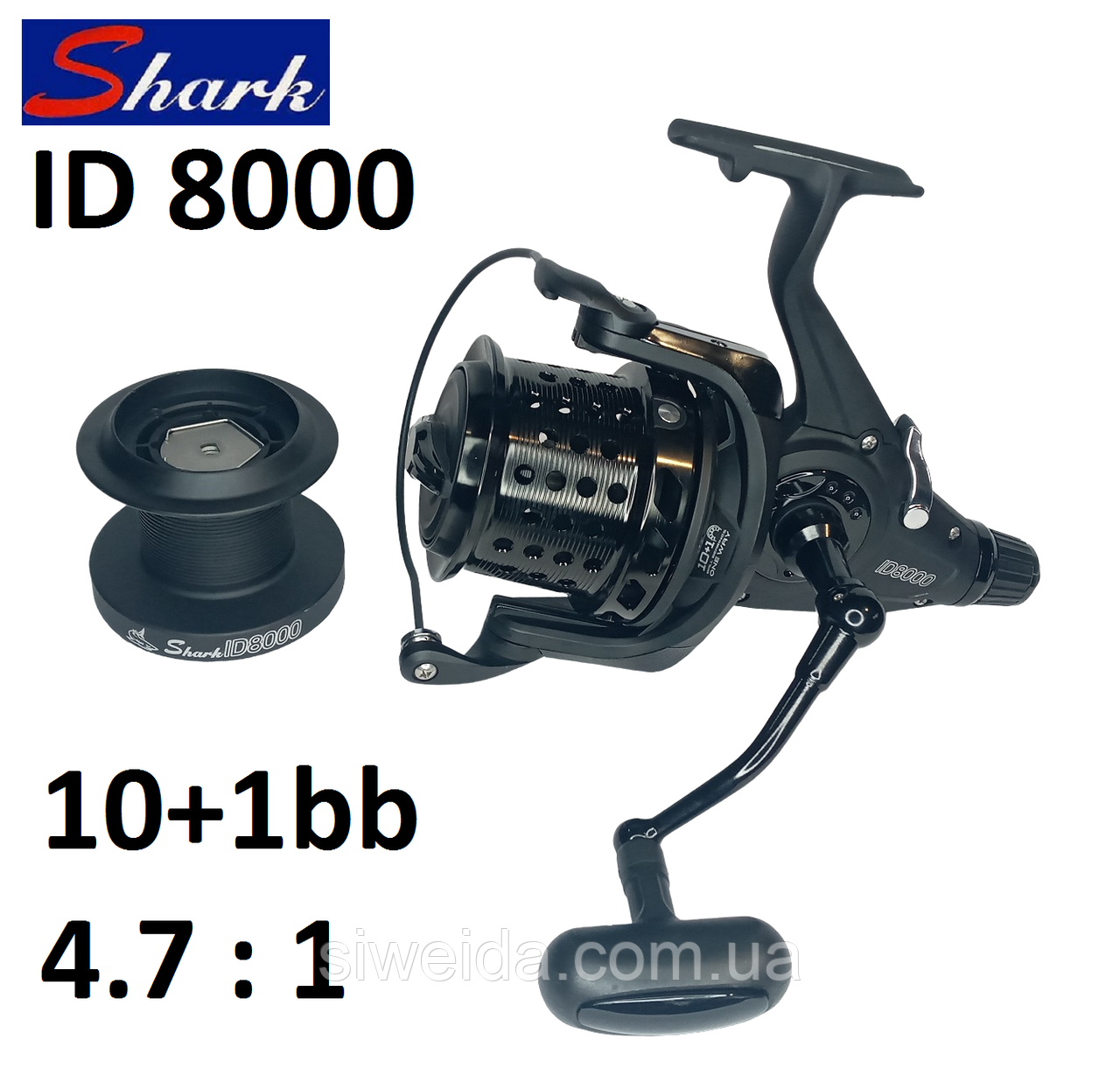 Карповая катушка Shark ID 8000 10+1bb с бейтраннером и конусной шпулей ...