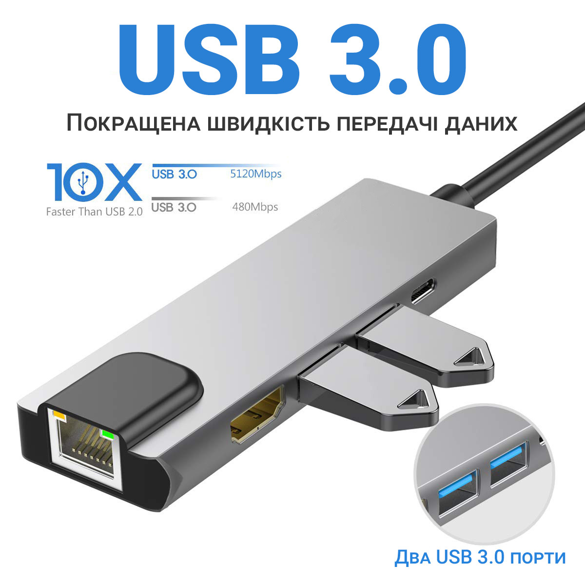 Купить Мультифункциональный USB Type-C хаб / разветвитель Addap MH-09 ...