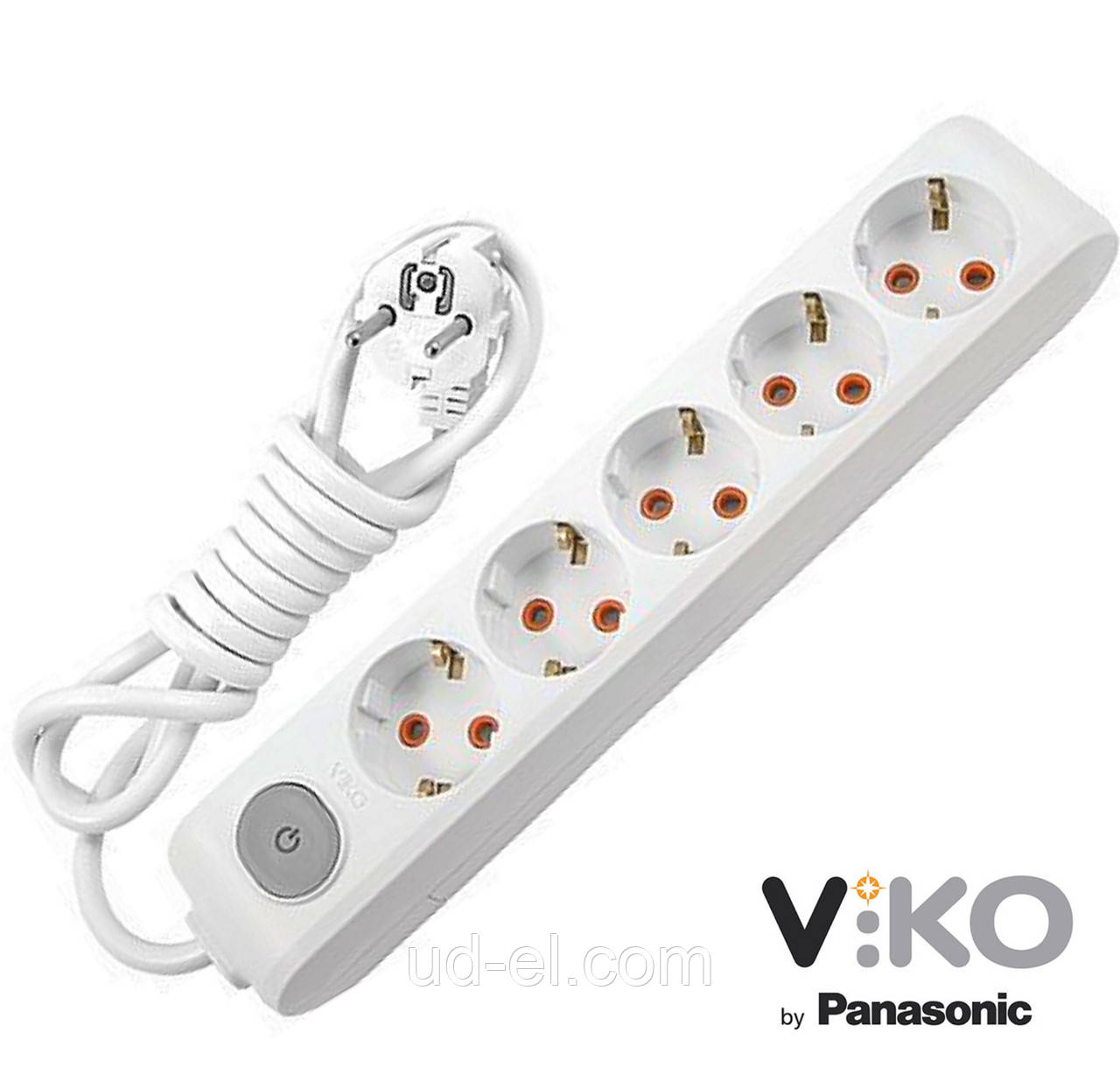 Удлинитель VIKO 2 метра 5 гнезд с заземлением и кнопкой.Multi-let ...