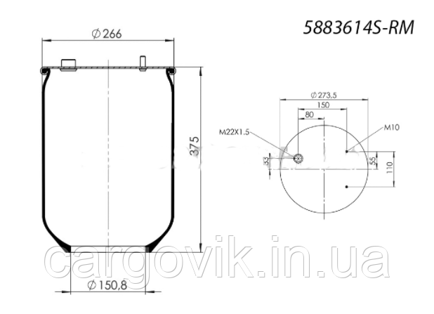 Пневмоподушка без стакана DAF CF65/75/85, XF105, 836NP10, 0388165 ...