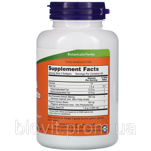 Африканская слива и Со Пальметто (Pygeum Saw Palmetto) 120 капсул (ID ...