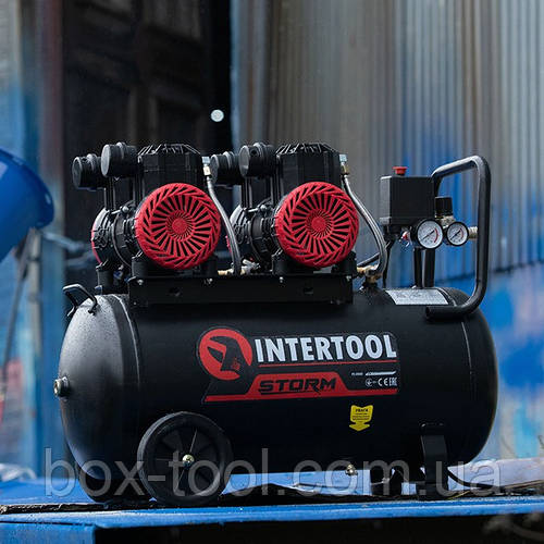 Компрессор 50 л, 2x1.1кВт, 220В, 8атм, 400 л/мин, 2800 об/мин, безмасляный, 4 цилиндра INTERTOOL ...