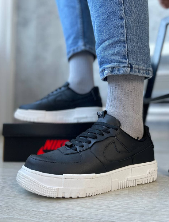 Мужские кроссовки Nike Air Force pixel black white Найк Форсы черные с ...