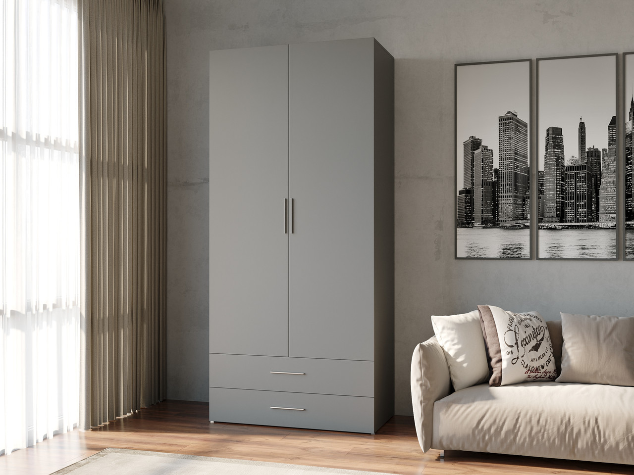 Шкаф для одягу зі штангою та двома ящиками Moreli Ts 02 Ш 1000 В 2180 Г 520 Антрацит продаж