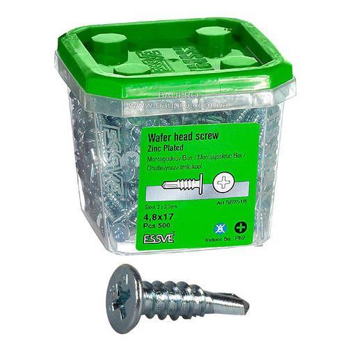 Саморезы ESSVE монтажные, 4,8*17 мм оцинк. PH2 (500 шт/уп) (ID ...
