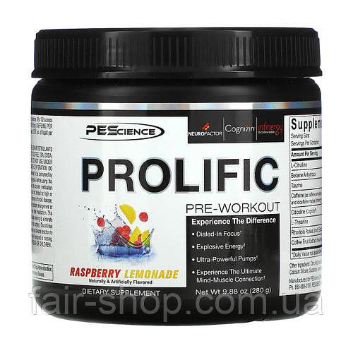 Купити PEScience, Prolific, перед тренуванням, малиновий лимонад, 280 г ...
