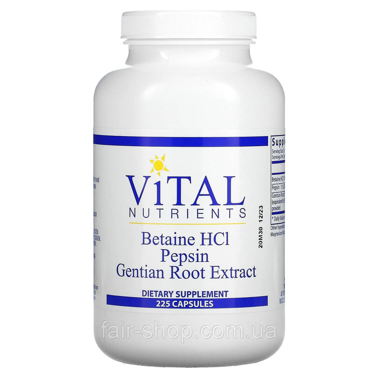 Vital Nutrients, Бетаин гидрохлорид, пепсин, экстракт корня горечавки ...
