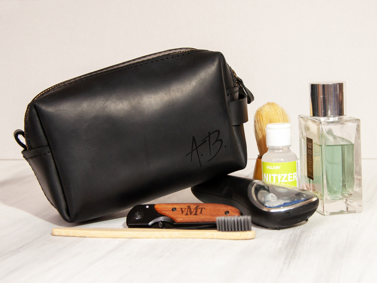 Кожаный дорожный органайзер для туалетных принадлежностей с двумя ...