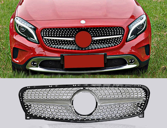 Передняя решетка Diamond Silver (2014-2016) Mercedes GLA X156 2014-2019 ...