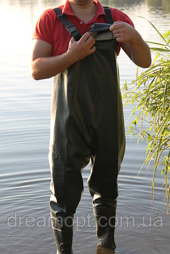 Купить Забродный полукомбинезон для рыбалки зелёный с наколенниками ...