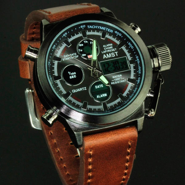 Водостойкие Тактические Часы AMST Mountain Часы для Военных с Двойным ...