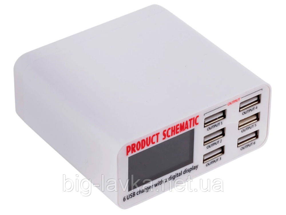 Зарядное Устройство на 6 USB Портов 6A с LSD Экраном — Купить Недорого ...