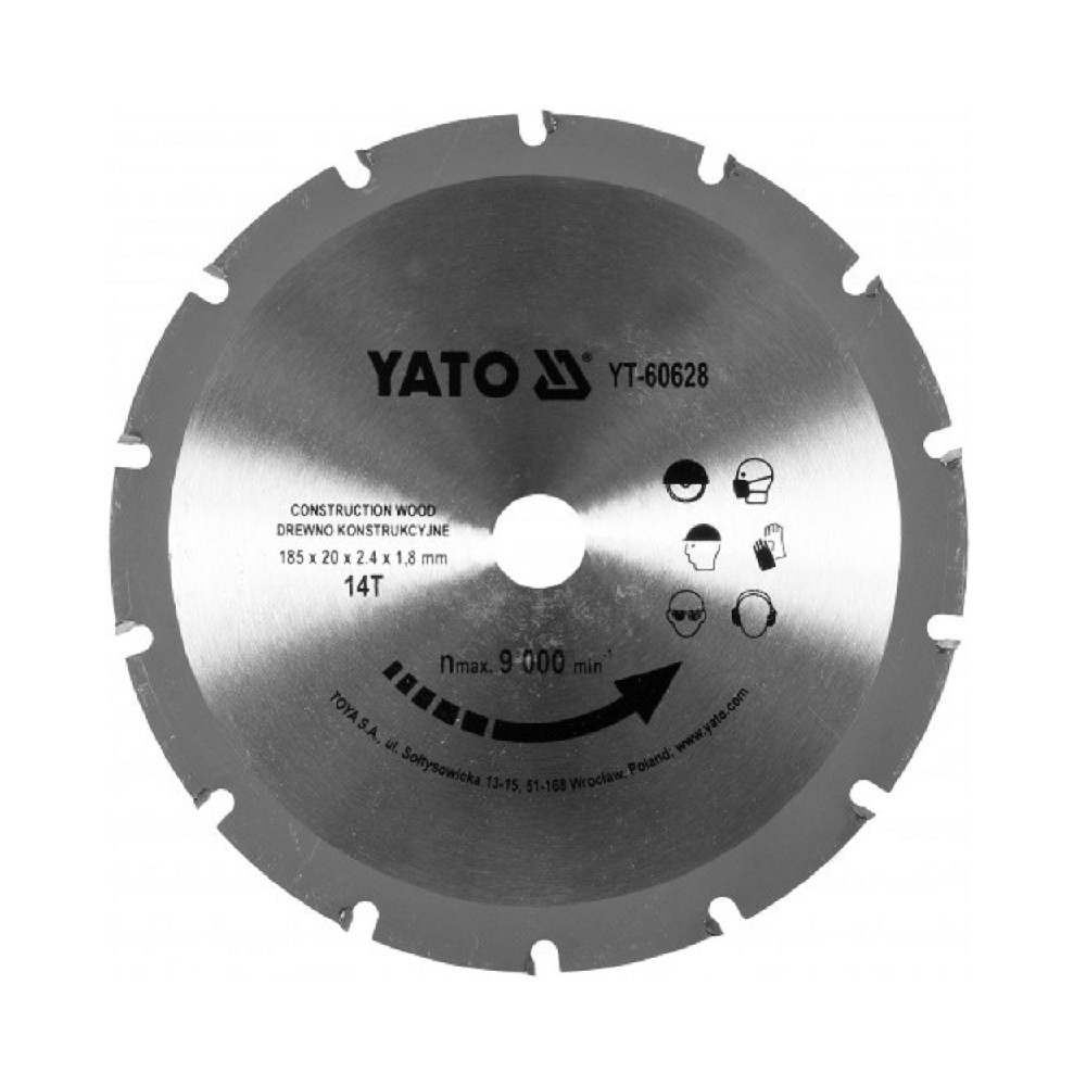 Диск пильний по дереву із цвяхами YATO: O = 185х2.4x20 мм, 14 зубів ...