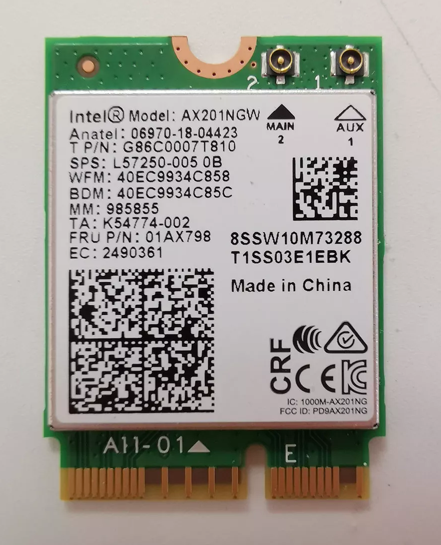 Wi-fi+BT модуль M.2 Intel Wi-Fi 6 AX201 AX201NGW 802.11 b, g, n, ac, 2. ...