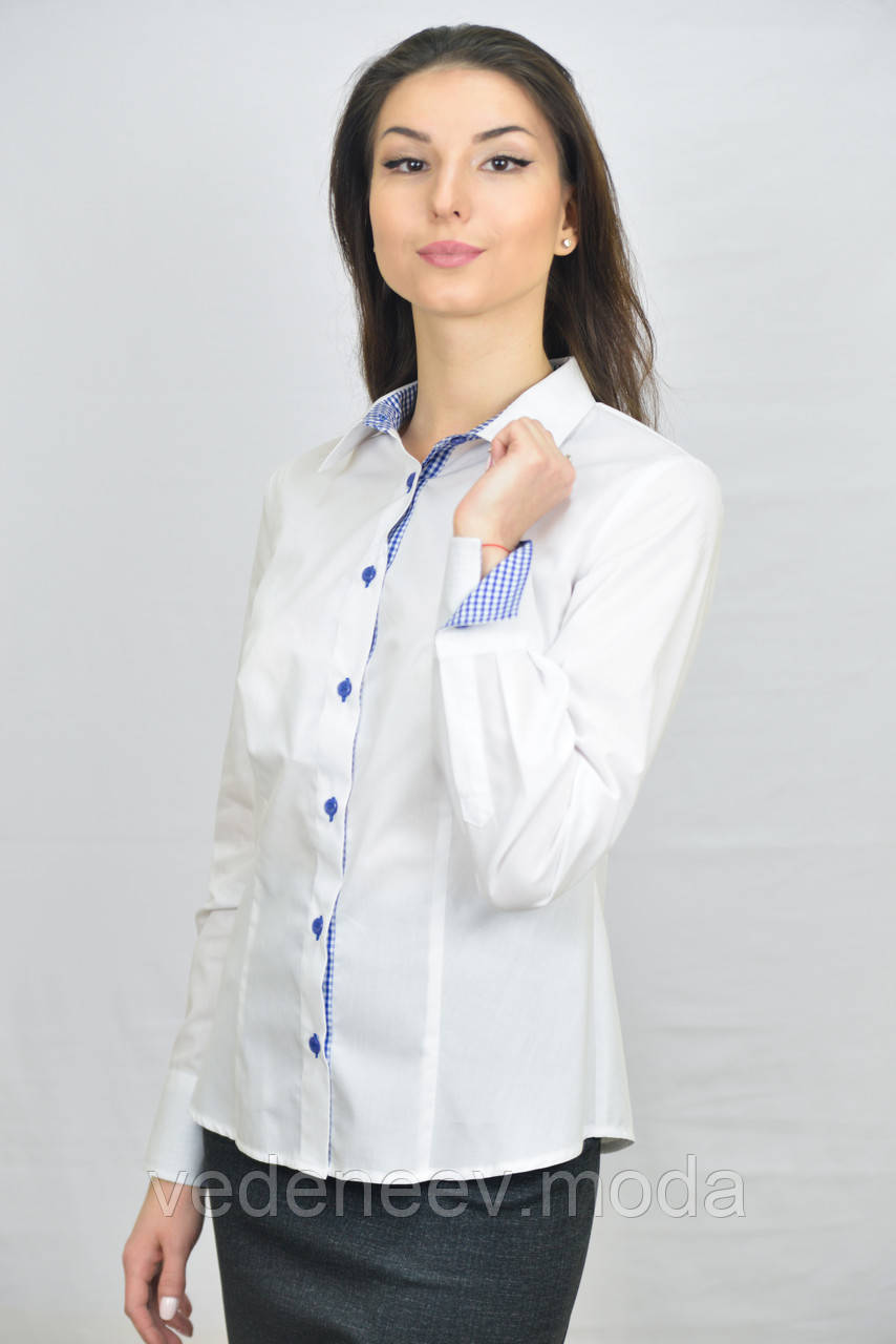 Заказать Белая женская блуза комбинированная синей клеткой в "Мужская и ...