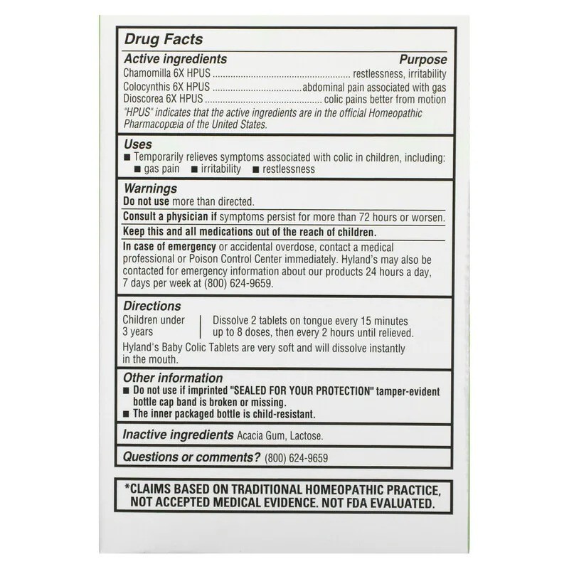 Таблетки от колик Hyland's, Baby "Colic Tablets" для малышей от 0 ...