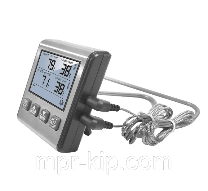 Кухонный цифровой термометр + таймер UChef TP-710s, с 2-мя выносными щупами, сигнализатором ...