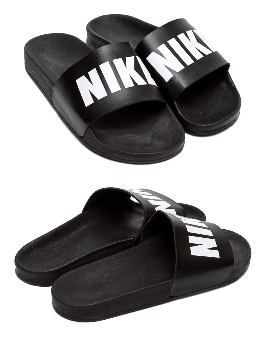 Мужские кожаные летние шлепанцы сланцы Nike (Найк) black, Летние ...