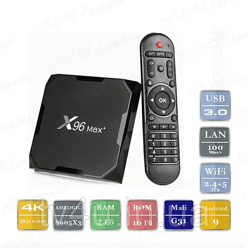 Смарт ТВ приставка X96 Max Plus ( Max+ ) 2/16 Гб Wifi 2.4+5 ГГц Smart ...