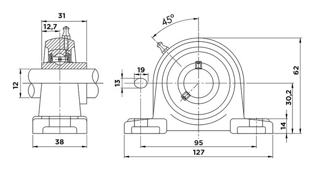 UCP 201 підшипник корпусний на лапах купити - ціна в Україні, розміри | Brend-podshipnik