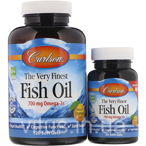 Омега-3 Carlson Labs, The Very Finest Fish Oil, 700 мг, 120 + 30 капсул ...