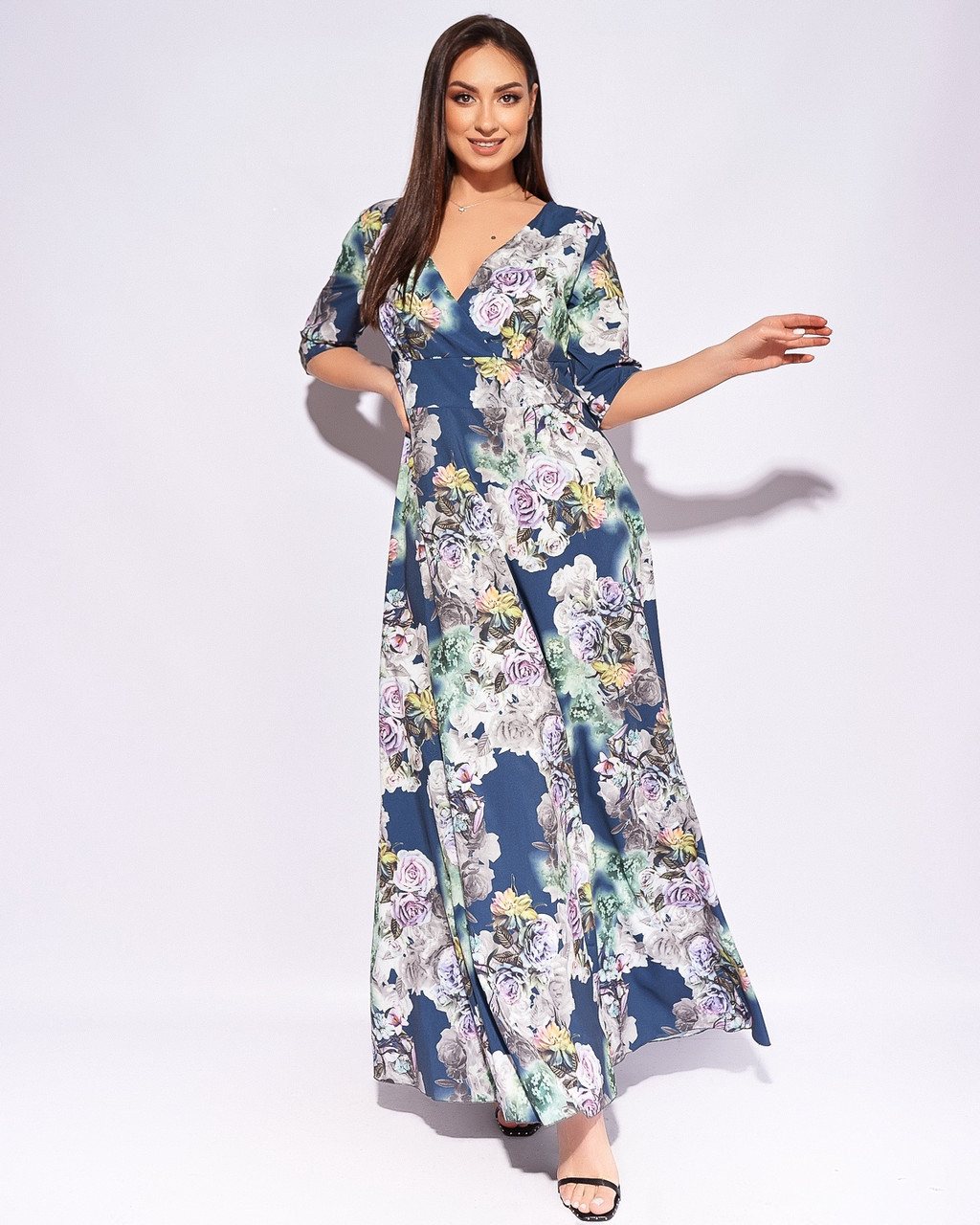 Купить Яркое летнее платье пышное длинное цветочный принт большие ...