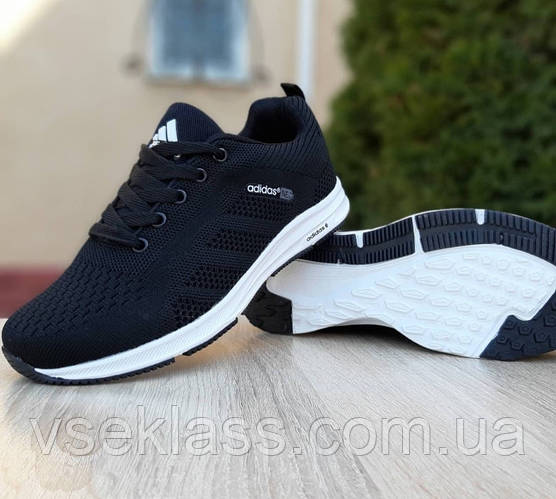 Купить Кроссовки женские Адидас Нео черные с белым текстиль сетка ...