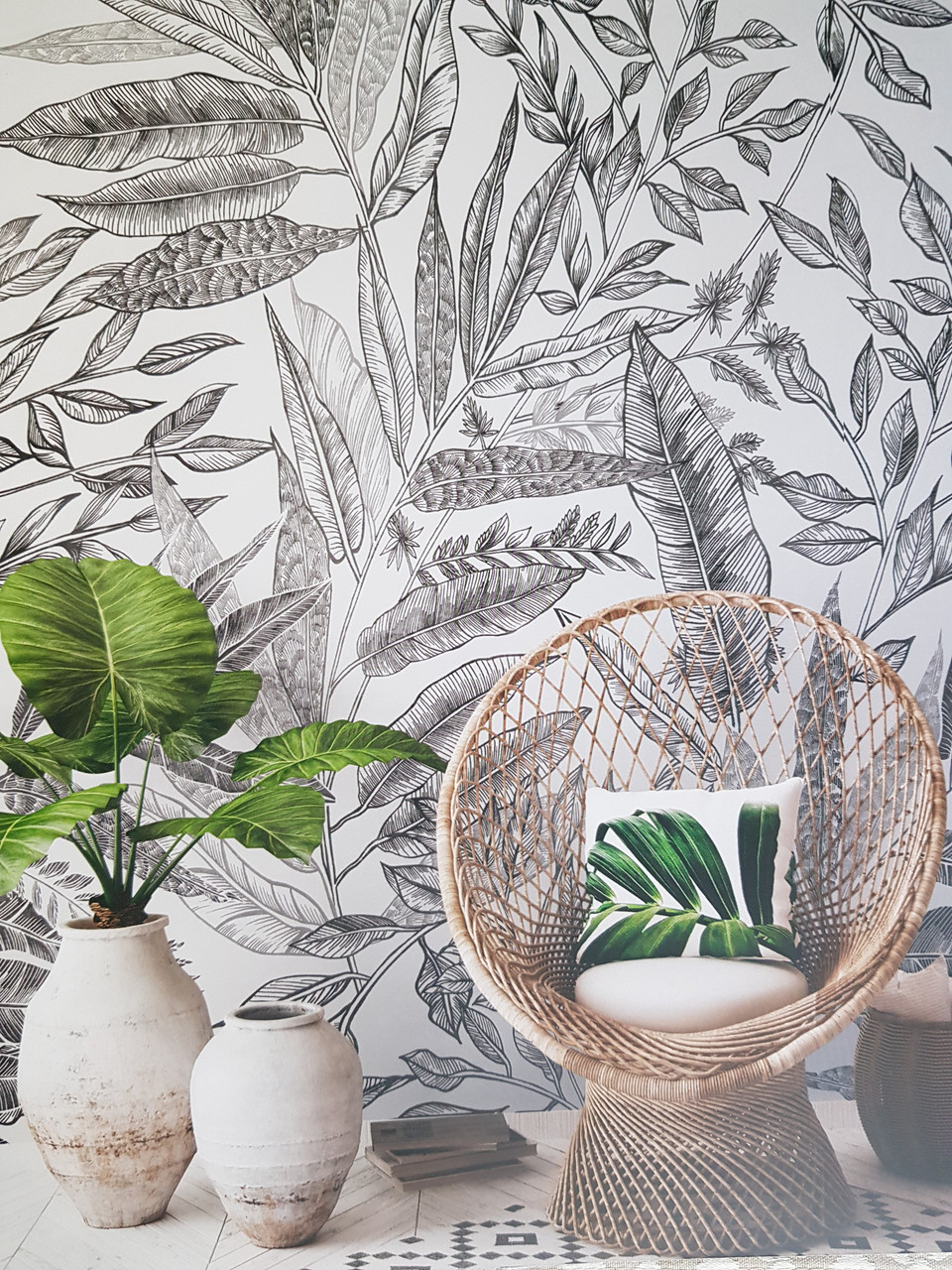 Обои виниловые Grandeco One roll one motif 1.59x2.8 панно мурал листья ...