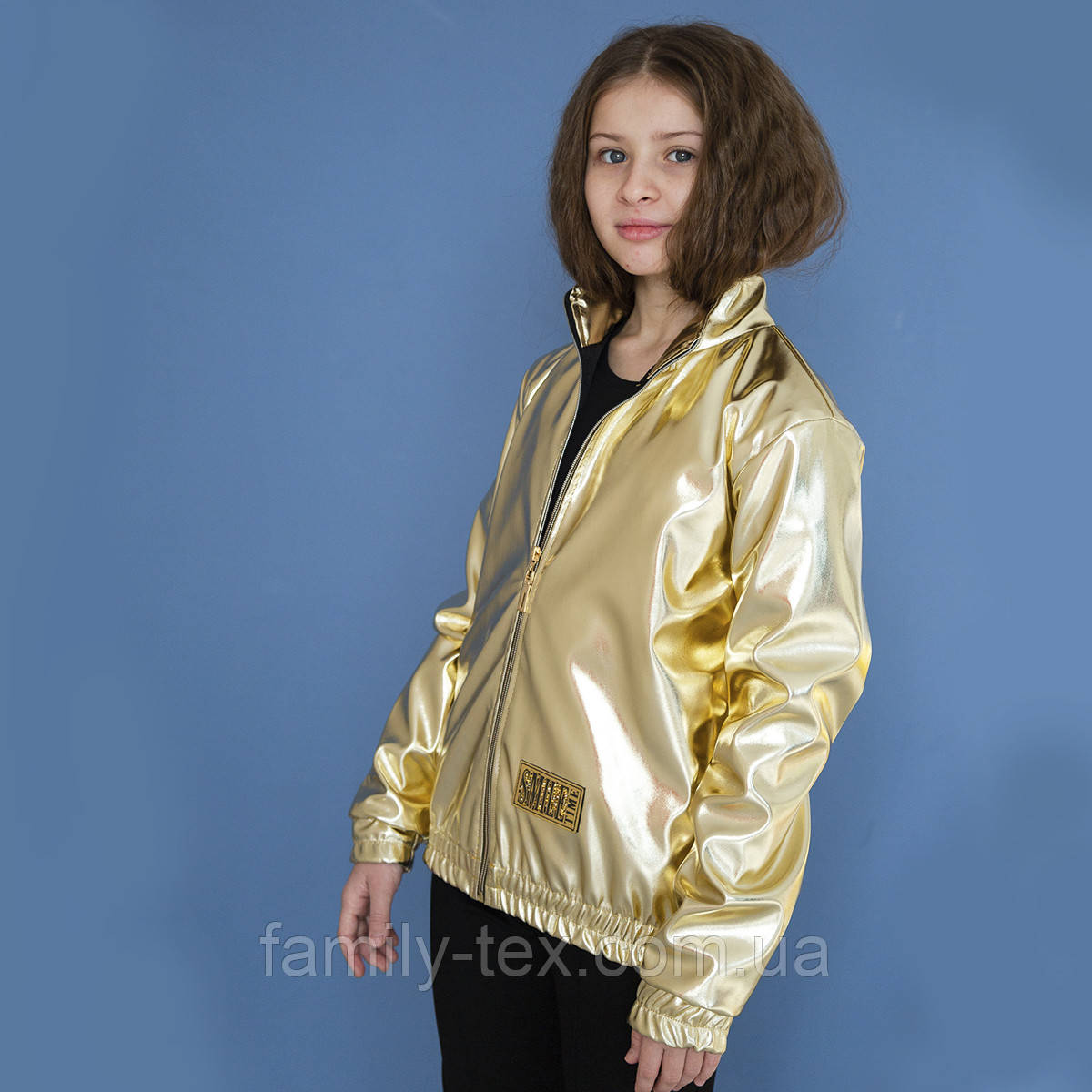 Ветровка кожаная для девочки, на подкладке, золотая, SmileTime Gold ...
