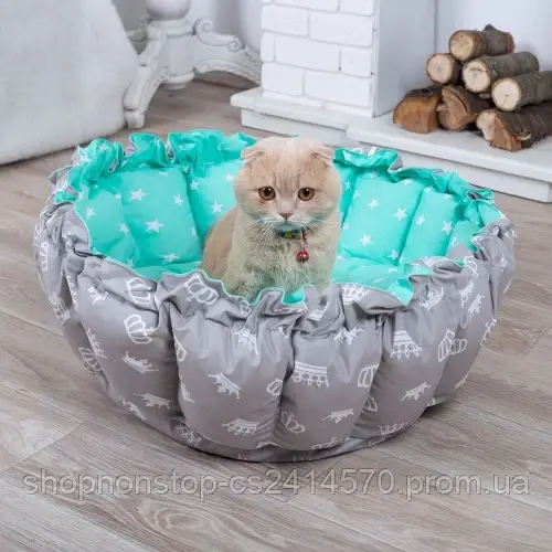 Лежанка для кота и собаки Корзина серая с мятным Id 1619187102 цена