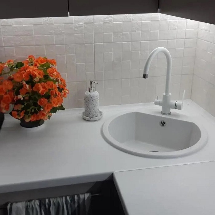 Купить Белая гранитная мойка для кухни круглая 500x500x180 Galati Kolo ...