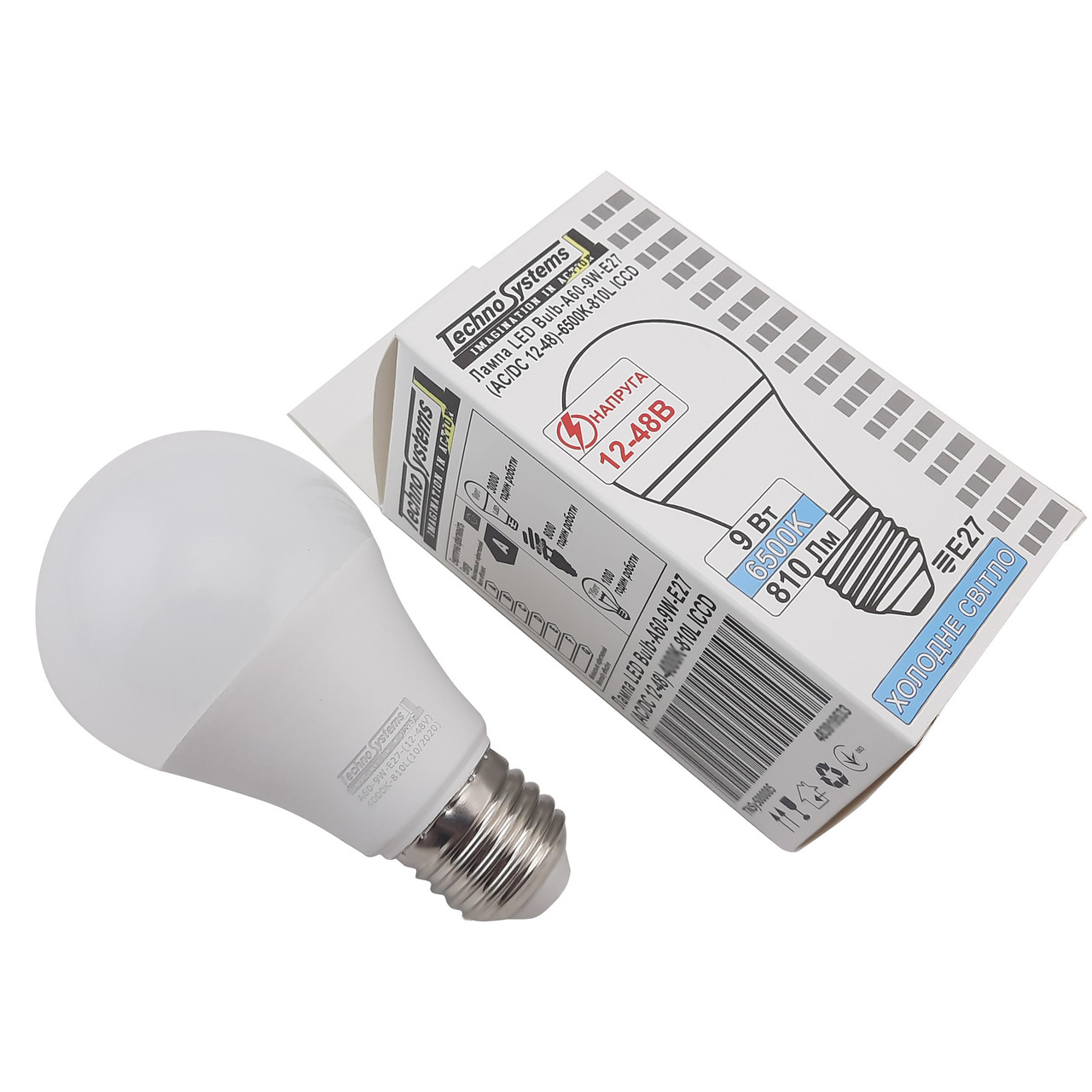 Лампа світлодіодна LED Bulb-A60-9W-E27-(AC/DC 12-48V)-6400K-810L ICCD ...