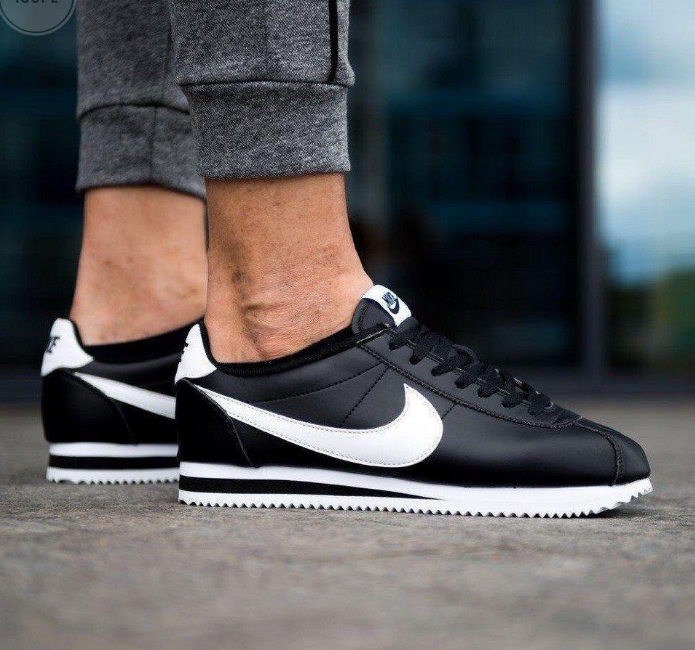 Мужские кроссовки Nike Cortez Black White кеды кожаные Найк Кортез ...