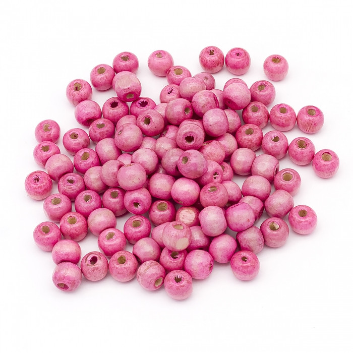Купить Бусини Дерев'яні фарбовані, Круглі, Колір: Рожевий, Розмір: 10мм ...