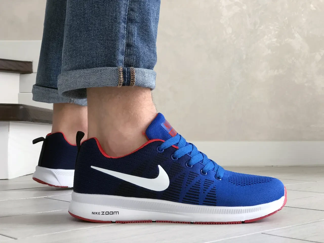 Мужские кроссовки Nike Найк Zoom, сетка, пена, синие с белым. 41 (ID ...
