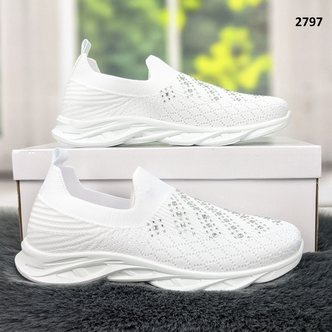 Женские Белые Кроссовки Мокасины со Стразами Весенне-летние Гипанис ...