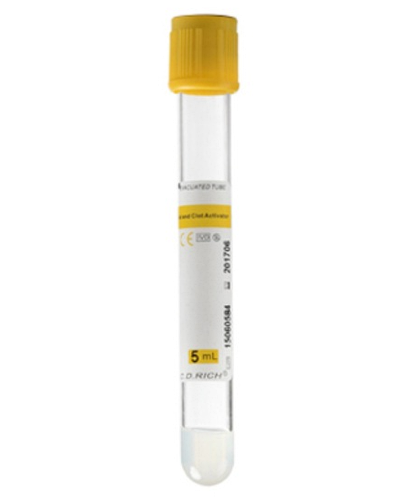 Вакуумна пробірка Clot activator SiO2+Gel 13х100, 5 мл ковпачок жовтий ...