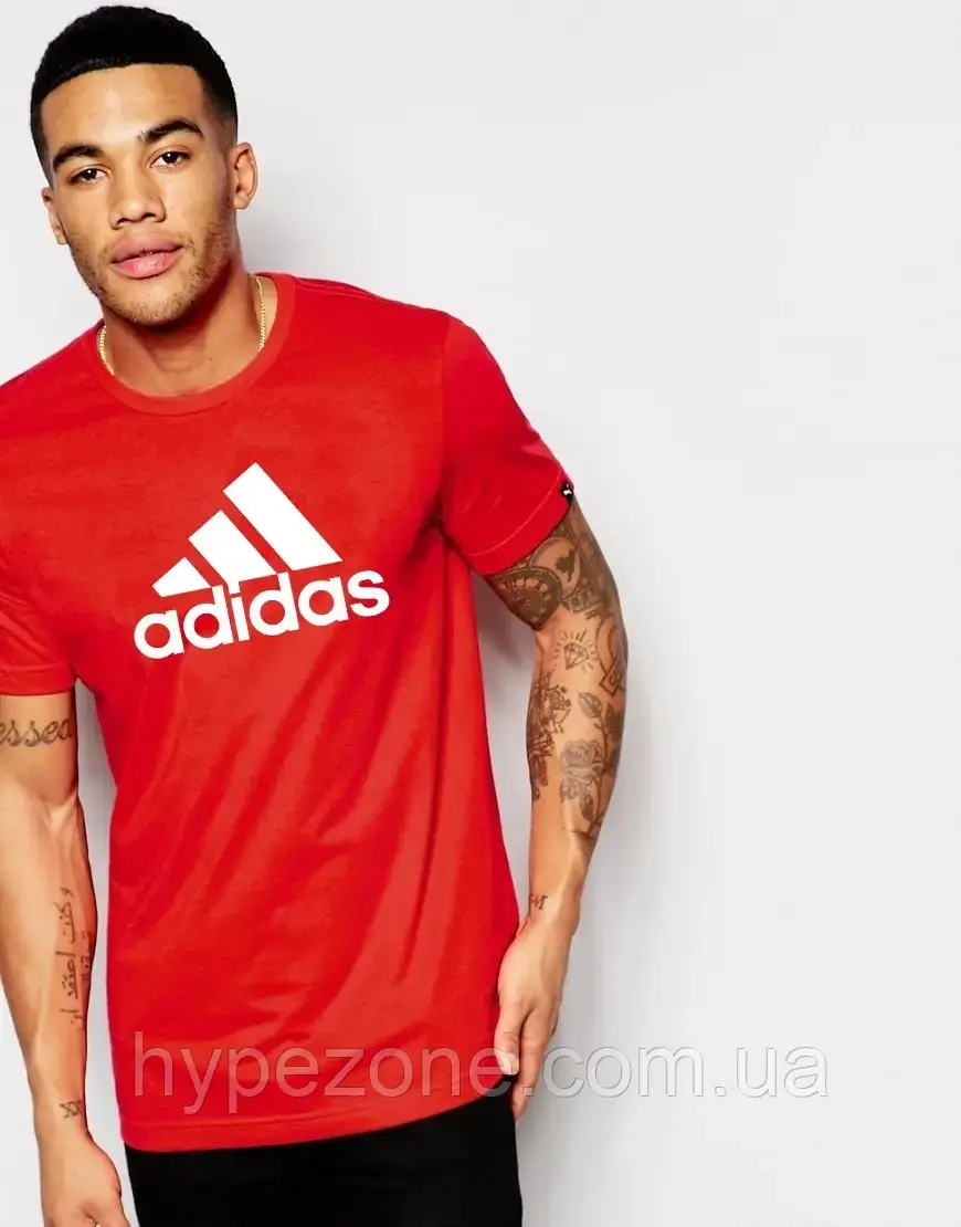 Купить Спортивная Футболка Adidas с принтом Адидас трикотажная красная ...
