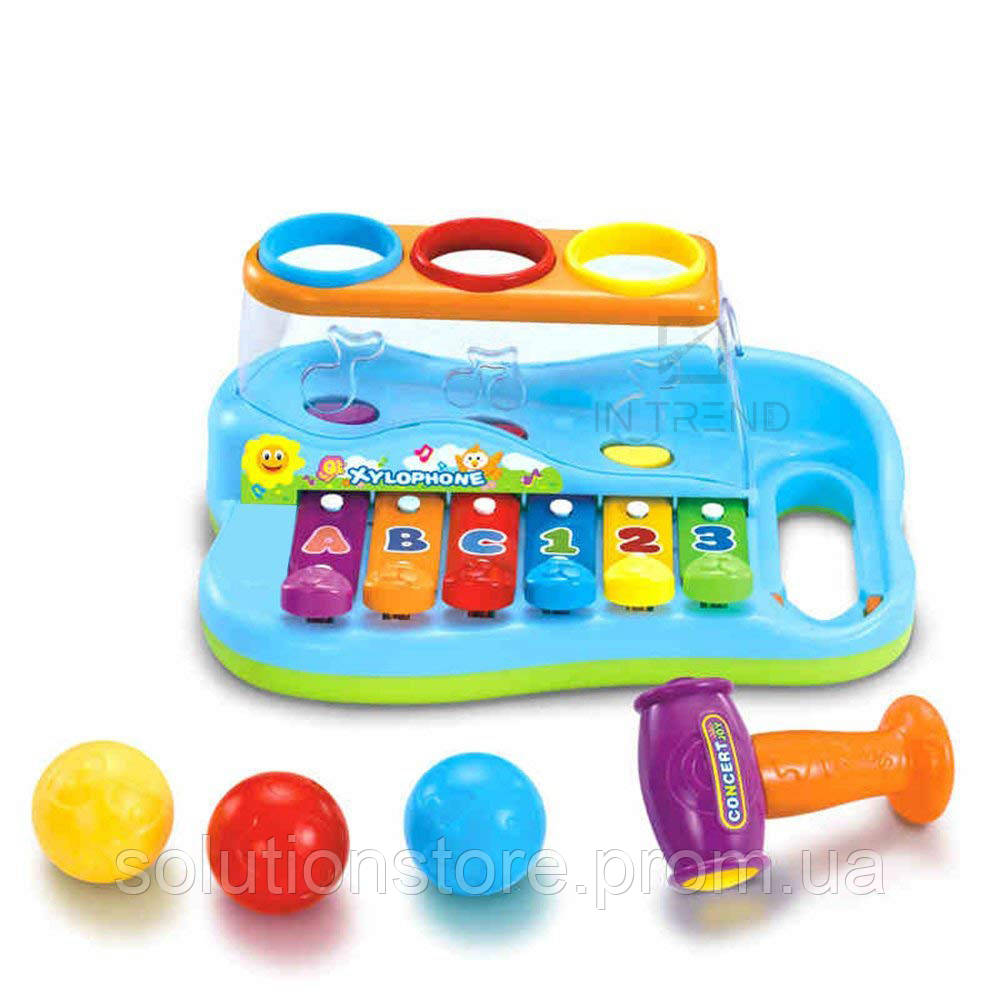 Ксилофон с молотком и 3 шариками Разноцветный детский музыкальный ...
